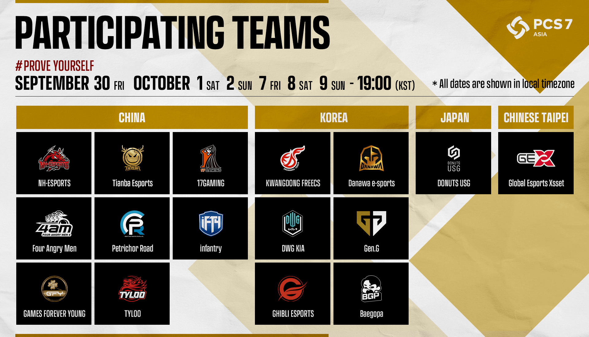 【官方】PCS7参赛战队名单（东亚、欧洲） - 新闻 -PUBG